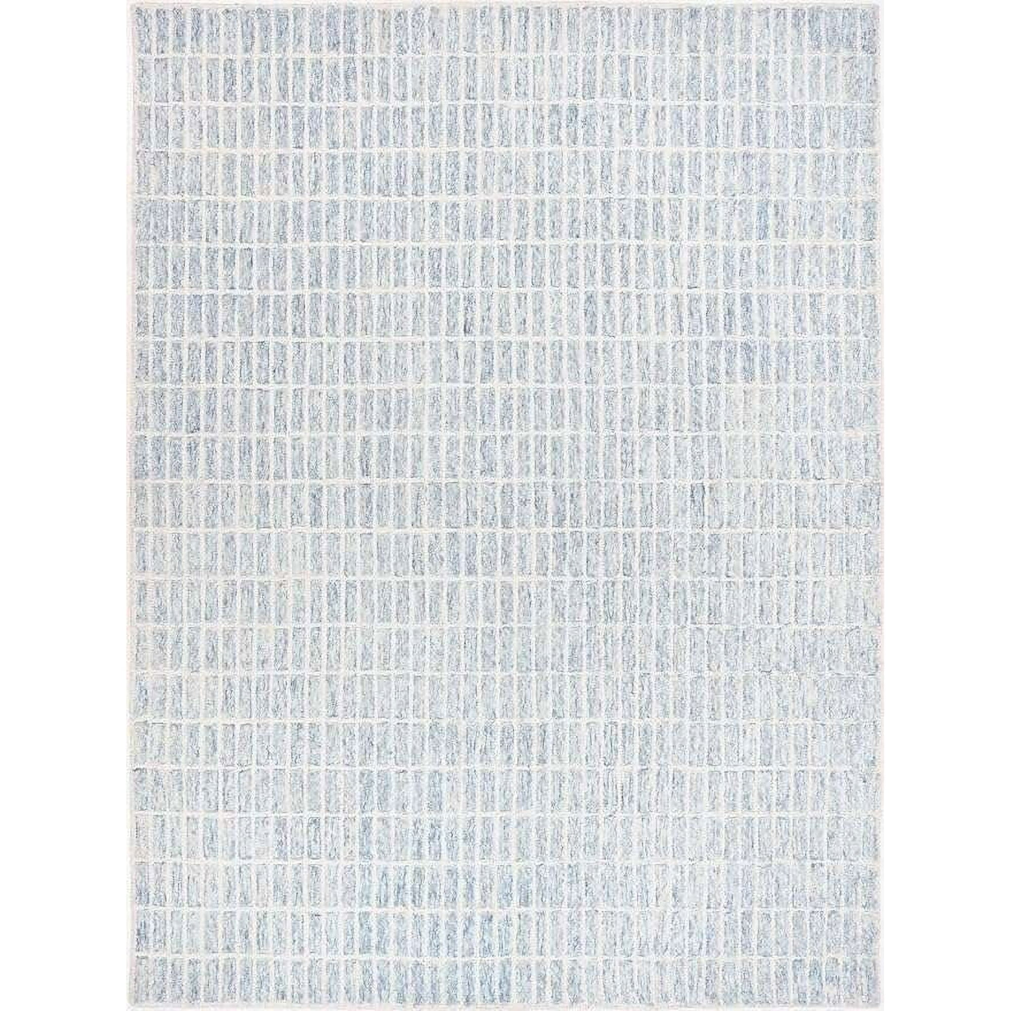 AARISH RUGS 100% New Zealand Wool Modern Hand-Tufted Pale Blue Grid ...