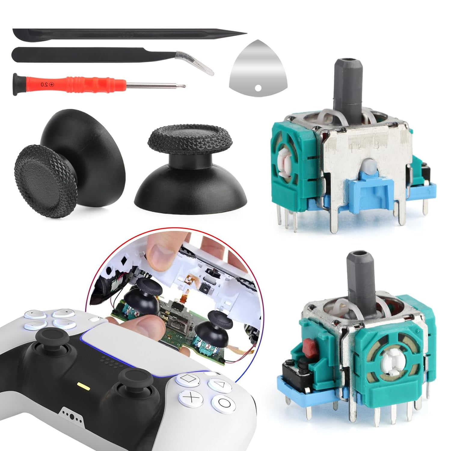 AARONMEI PS5 Controller Joystick Replacement with Accessories Included, for PS5 Controller, 2 ...