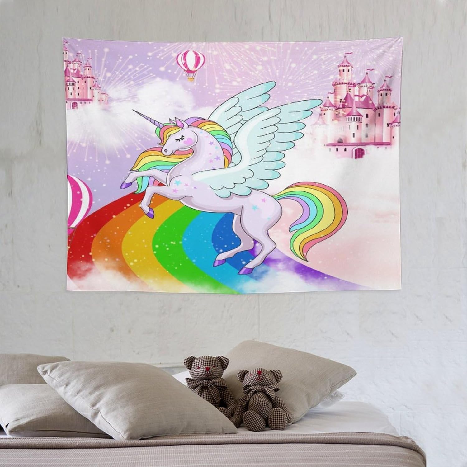 AAVEUP Girls Rainbow Tapestry Cartoon Watercolor Cute Colorful Clouds ...
