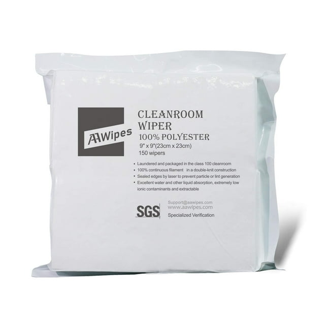 AAWipes Cleanroom Cloth Wipes 9"x9" (Bag of 150 Pcs) Double Knit 100% ...