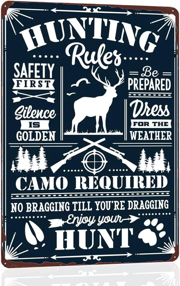 AAXTinsing Hunting Rules Metal Tin Sign - Camo Required, Safety First ...