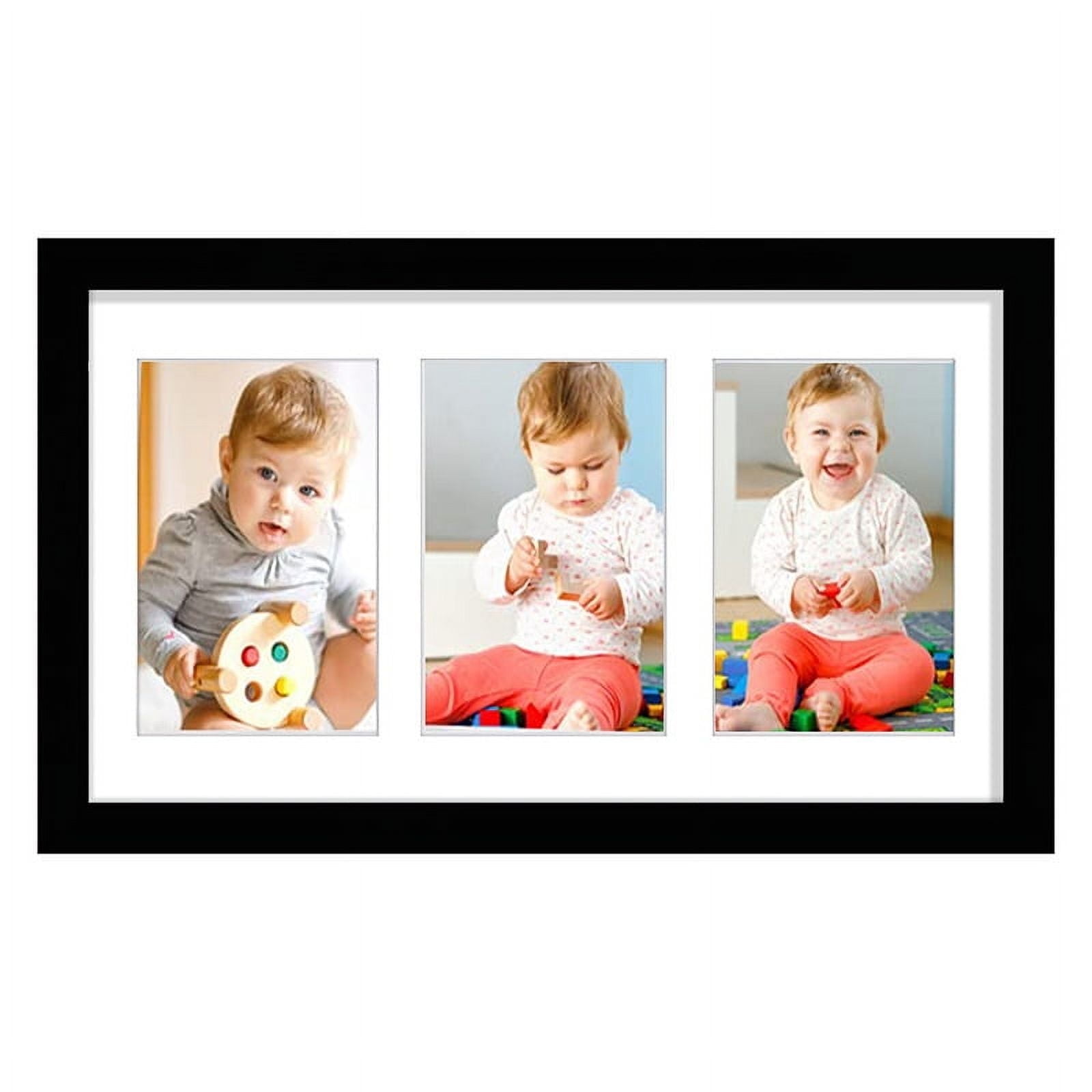 "AAZZ 3 Photo Collage Black Wood Picture Frame, 3 Openings, 5""x7 ...