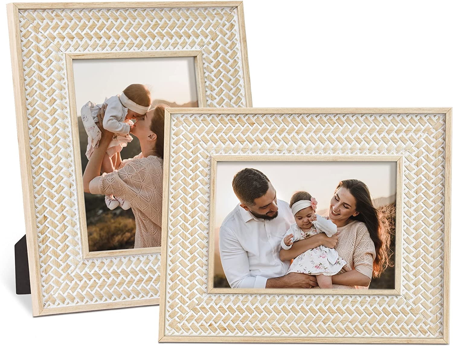AAZZ Boho Picture Frames 5x7 Family Picture Frame 2 Pack, Bohemian Rattan Decor Farmhouse Style ...