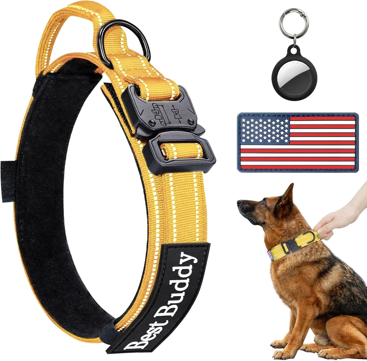 AAZZ Reflective Tactical Dog Collar, Adjustable Military Nylon Dog ...
