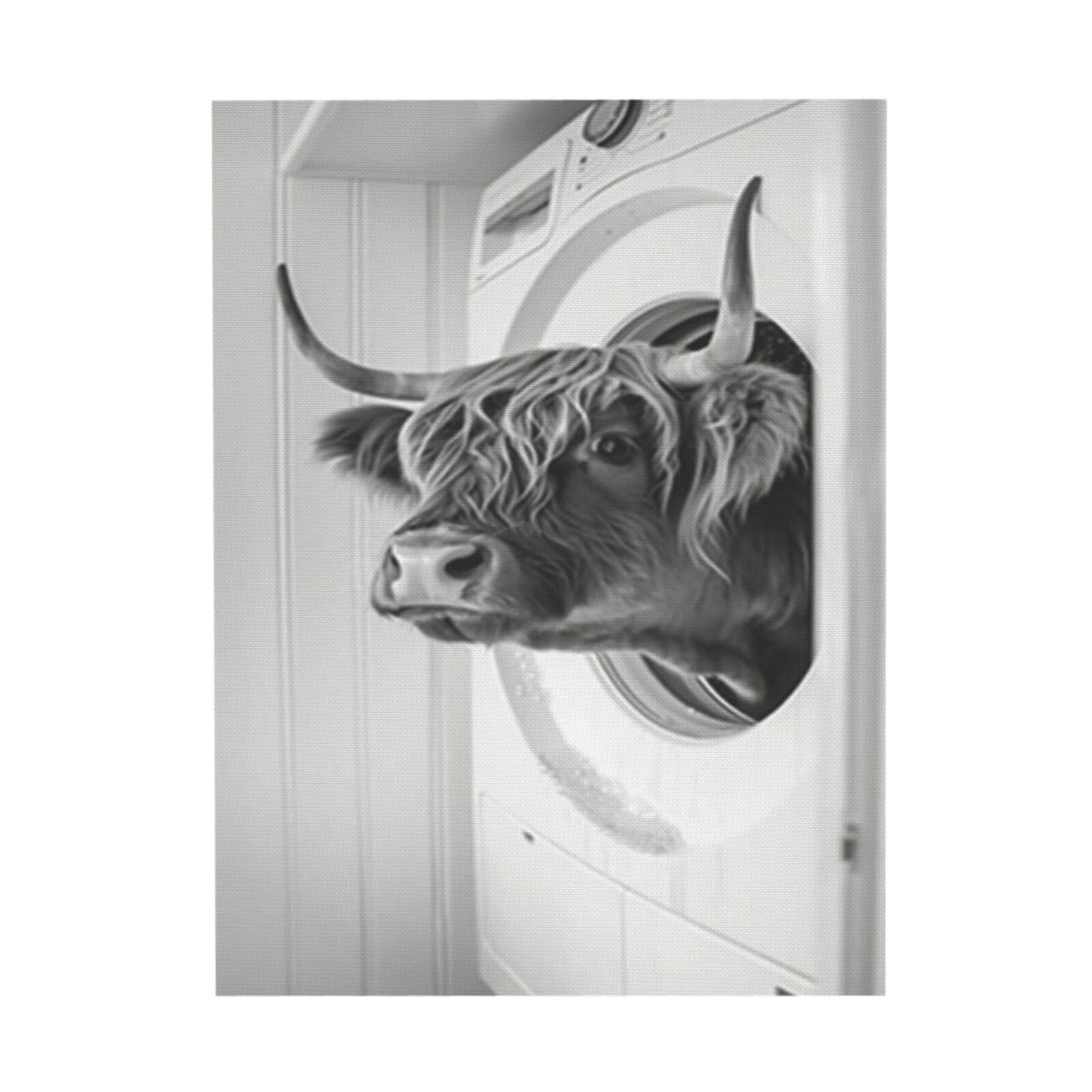 AAposter Funny Bathroom Wall Decor Black Gray Highland Cow in Washing ...