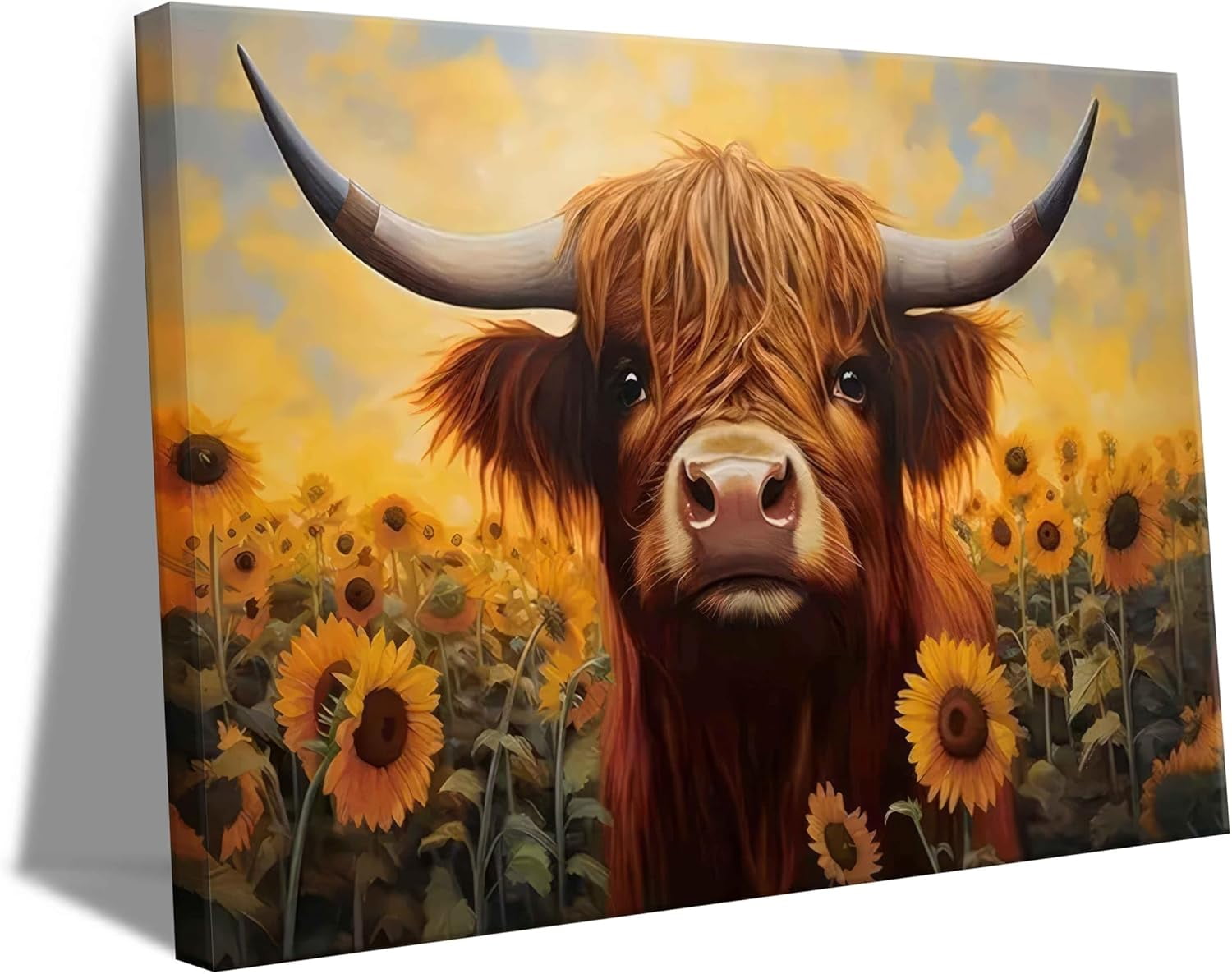 AAposter Highland Cow Sunflower Wall Art Scottish Cow Poster Picture ...
