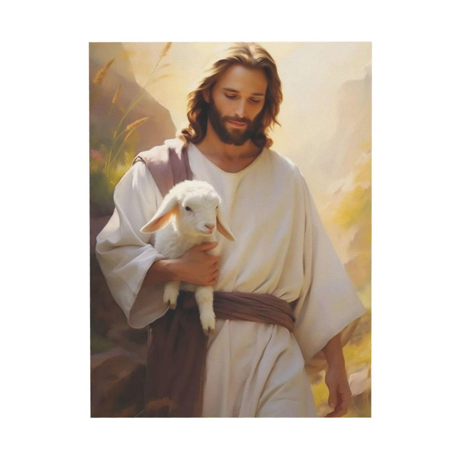 AAposter Jesus and Lamb Canvas Wall Art Painting,Christian God and ...