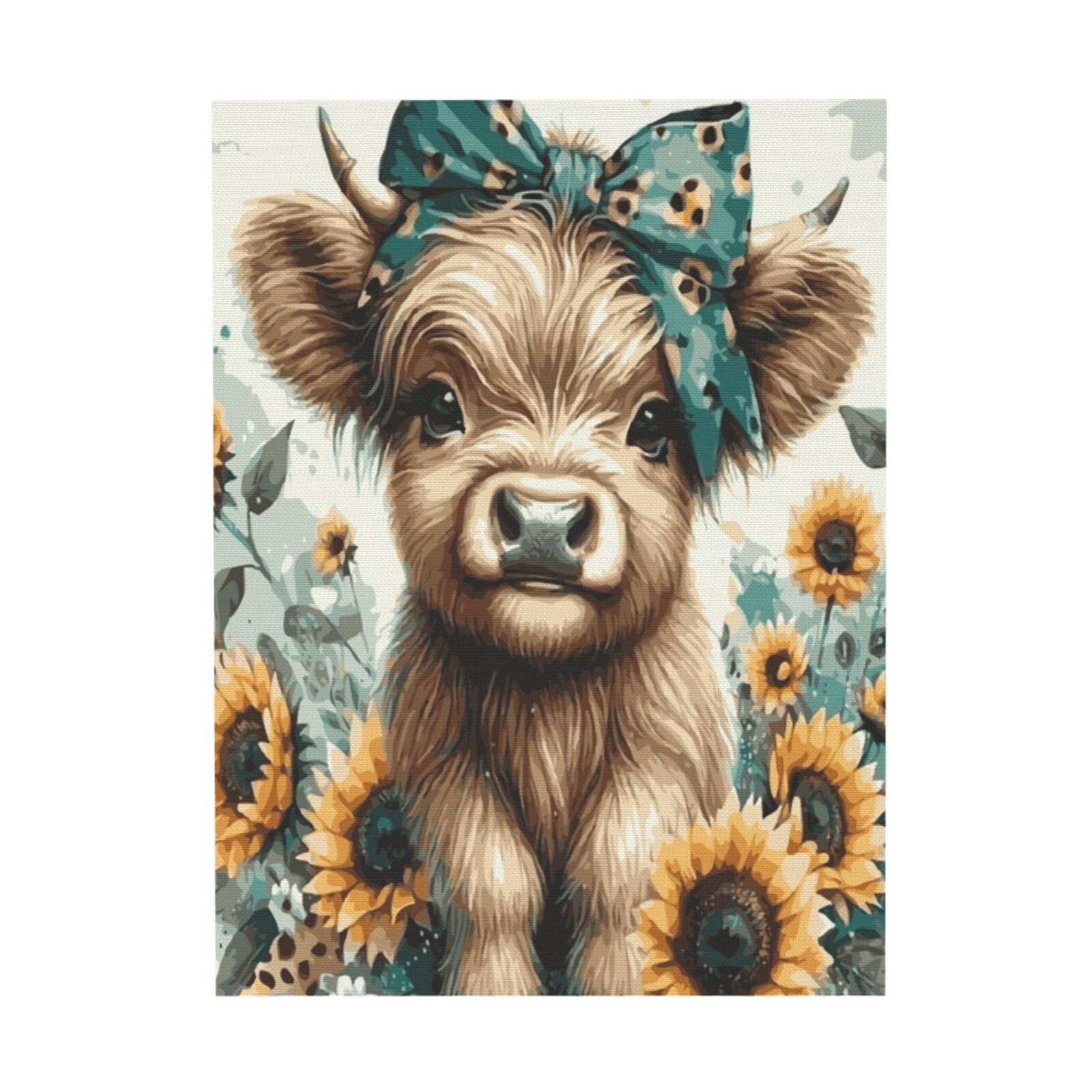 AAposter Teal Highland Cow Wall Art Canvas Print Pictures 16"x24 ...