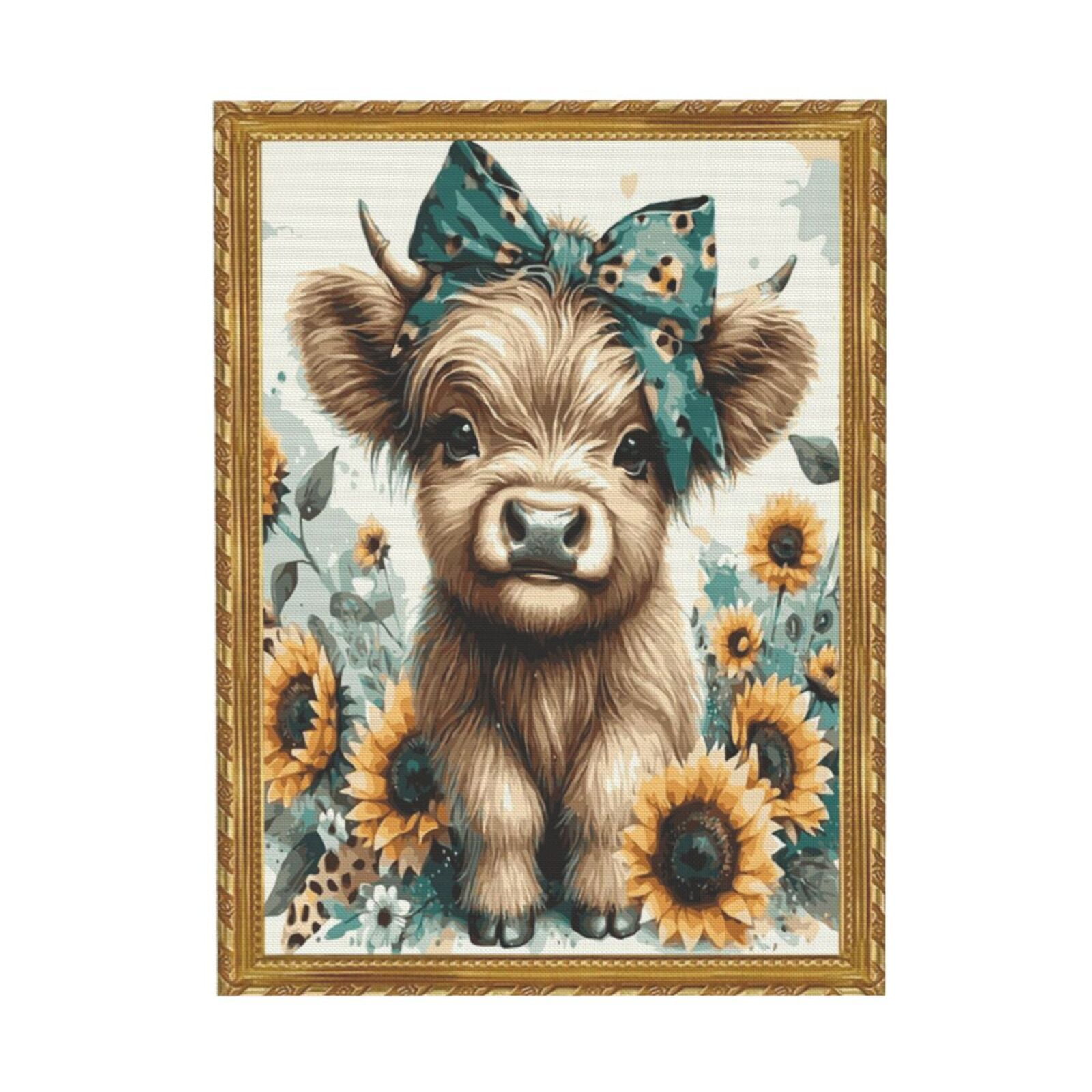 AAposter Teal Highland Cow Wall Art Canvas Print Pictures 16"x24 ...