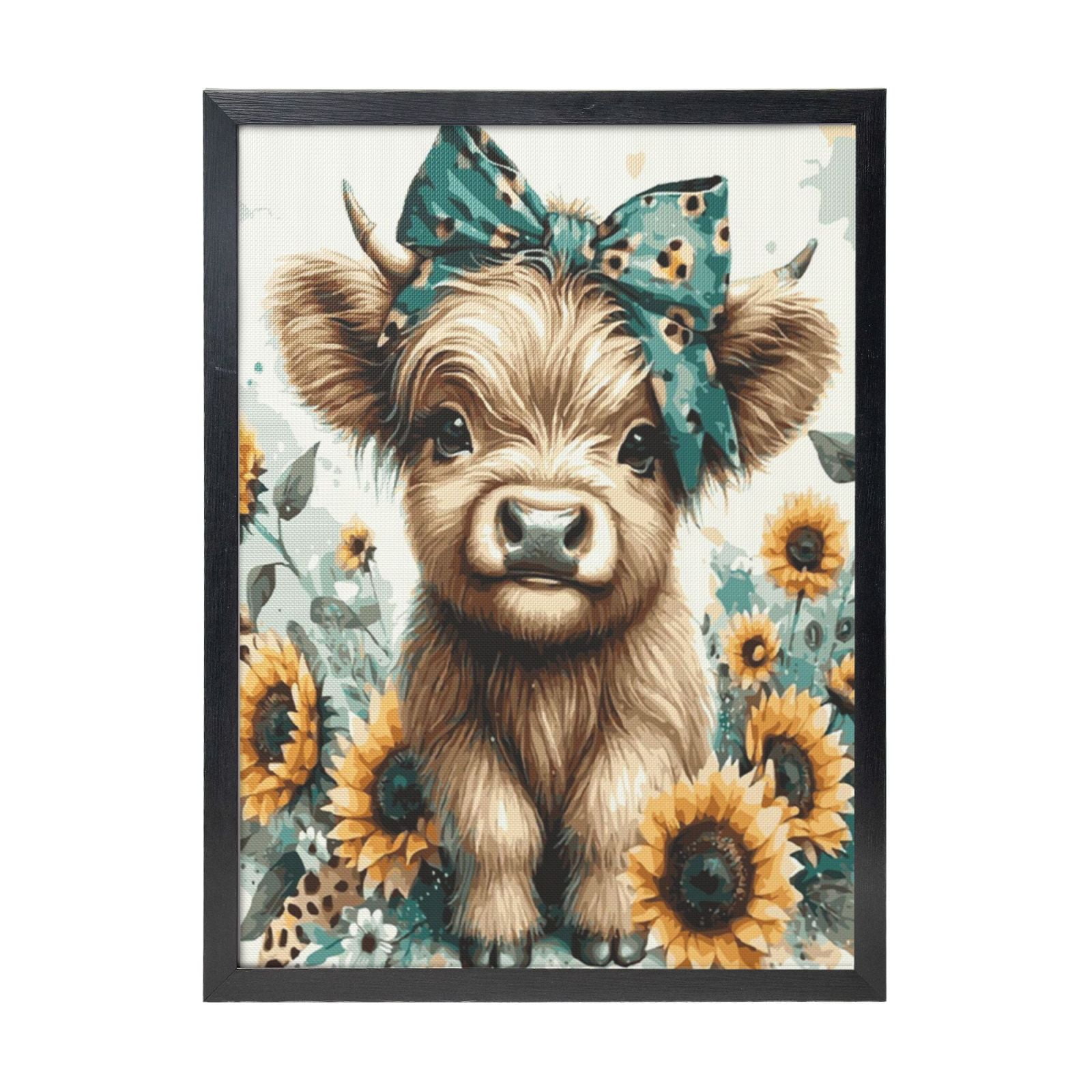 AAposter Teal Highland Cow Wall Art Canvas Print Pictures 16"x24 ...