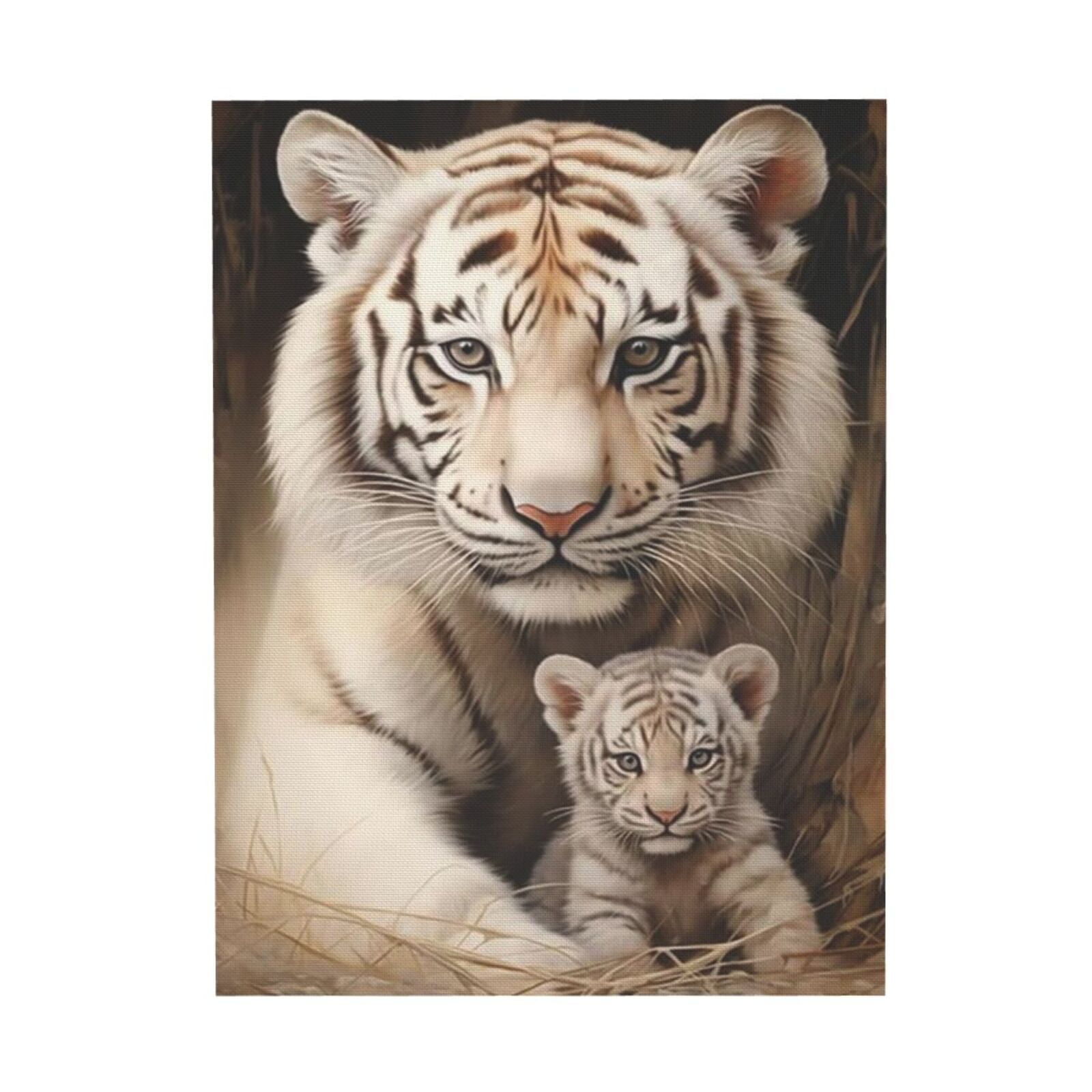 AAposter White Tiger Canvas Wall Art Tiger Mother and Baby Lovely Cats ...
