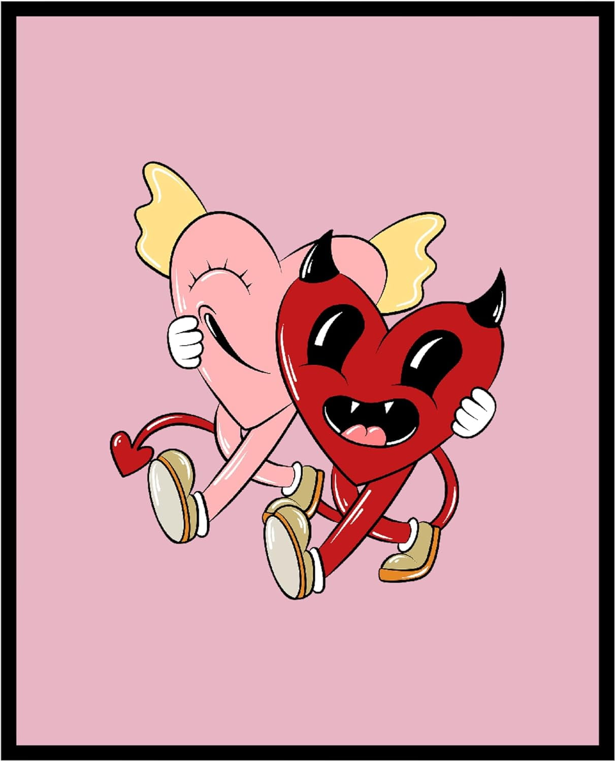 AAxxposter Groovy Couple Hearts Poster - Retro Angel & Devil Hearts ...
