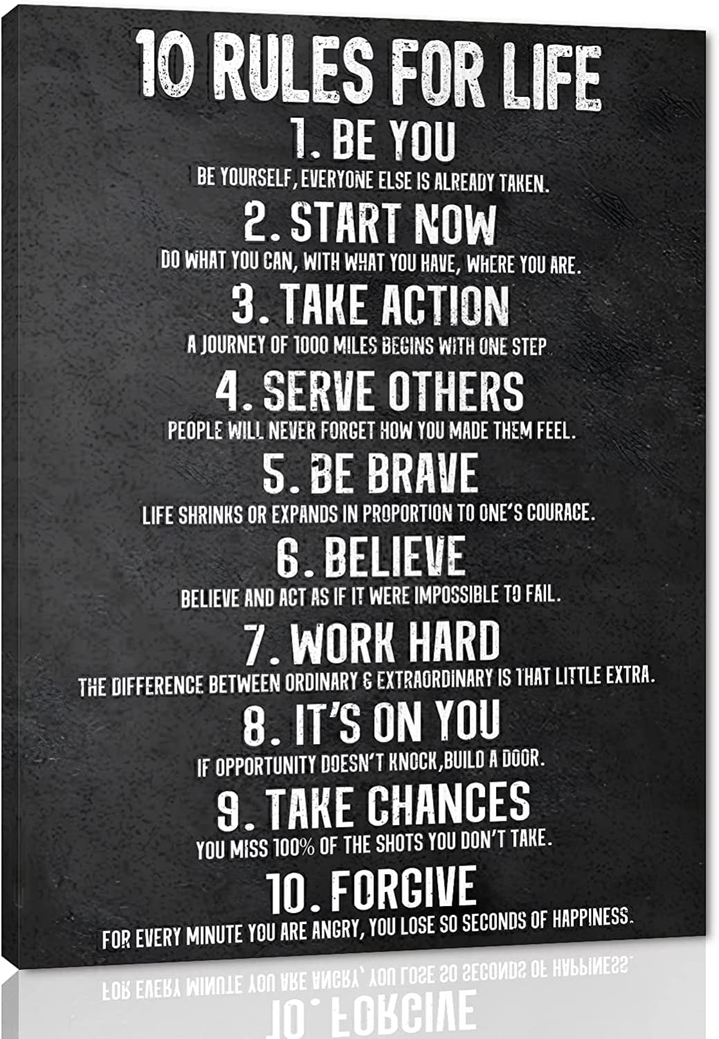 AAzaqTin-10 Rules for Life Motivational Wall Art Inspirational Canvas Office Art Decor Positive ...