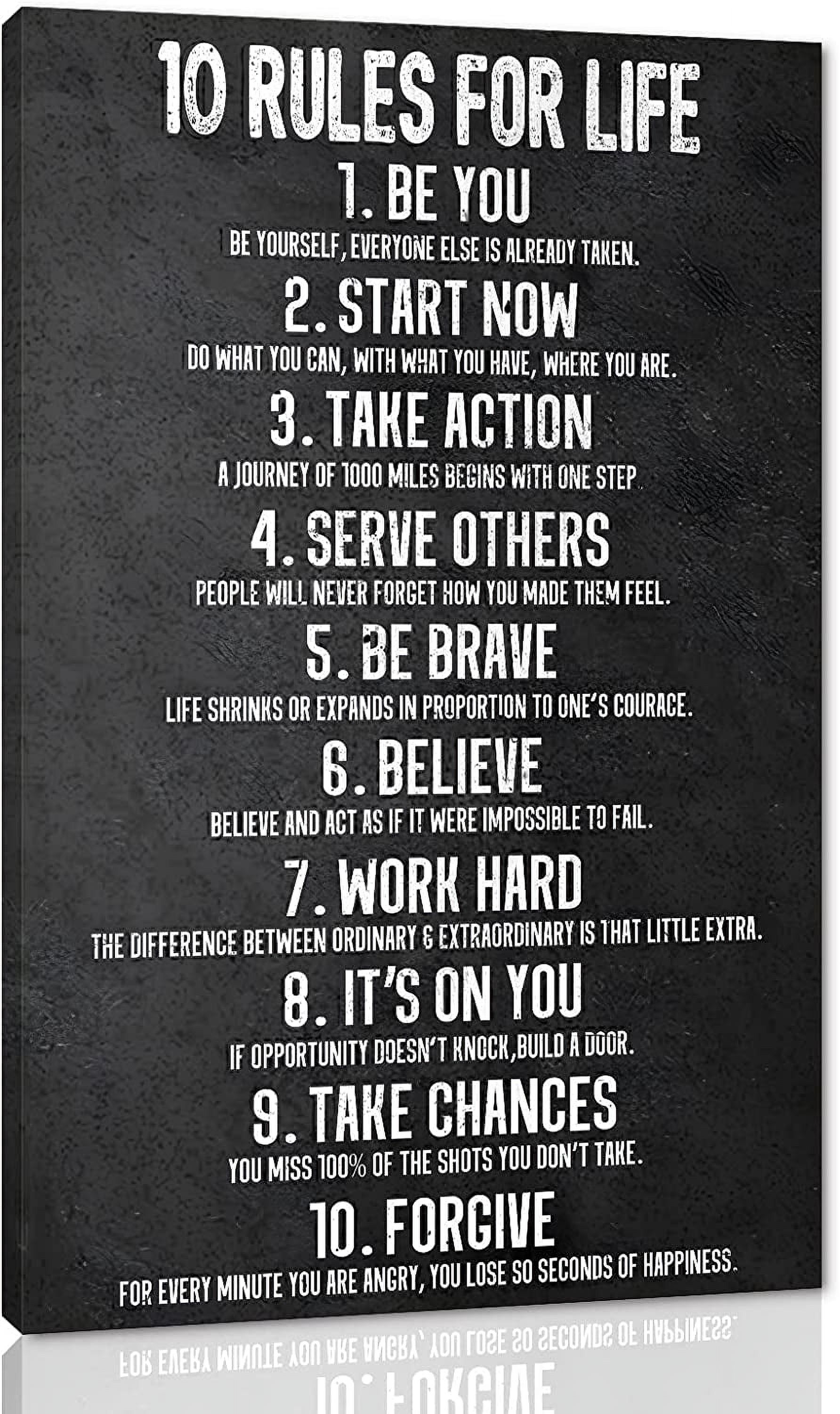 AAzaqTin- 10 Rules for Life Motivational Wall Art Inspirational Canvas ...