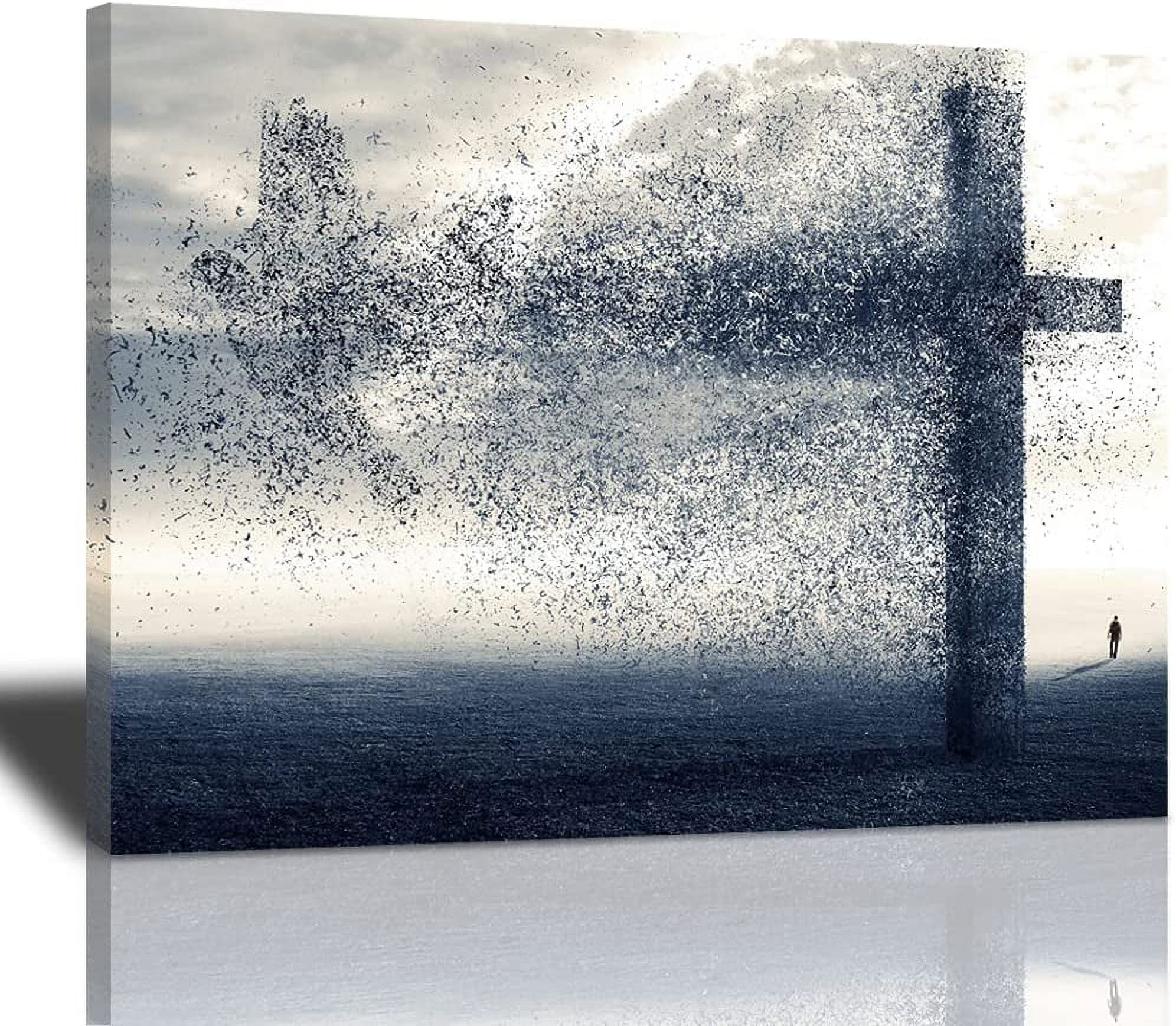 AAzaqTin-A Cross And Dove Wind Canvas Wall Art Religious Christian ...