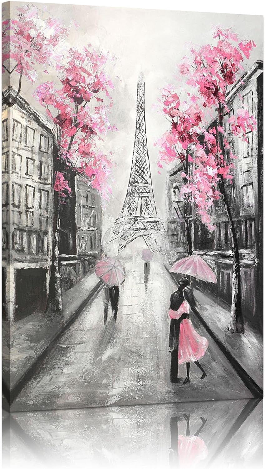 AAzaqTin-Abstract Paris Canvas Wall Art: Pink and Grey Room Decor for ...