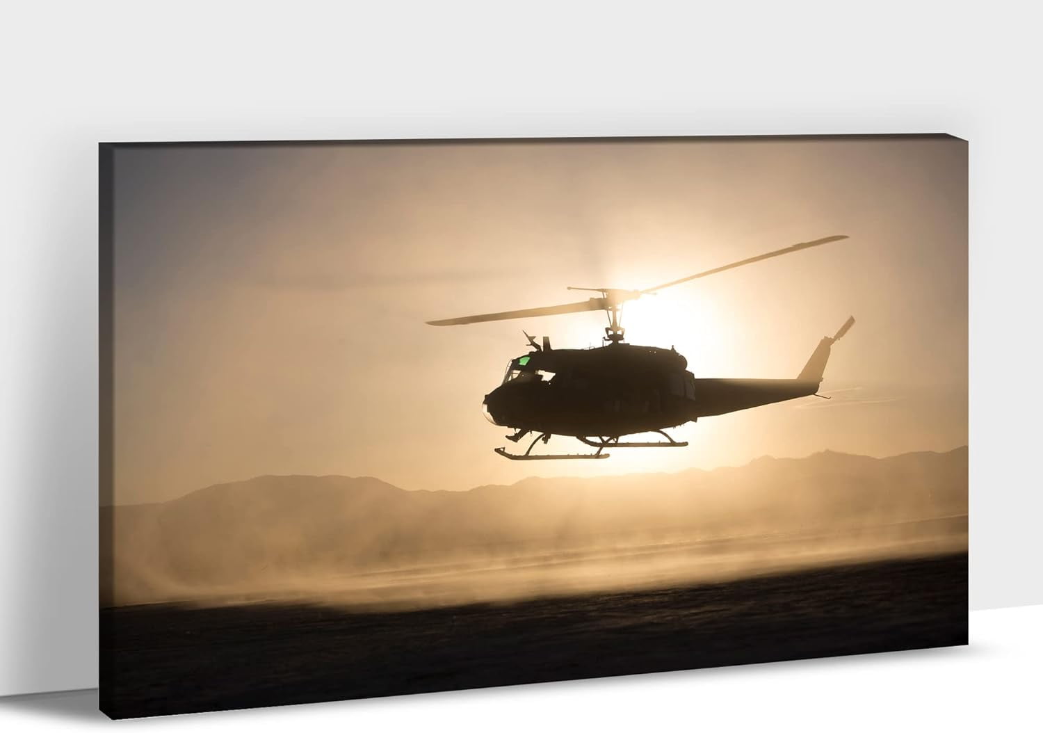 AAzaqTin-Airplane Canvas Wall Art, Modern UH-1 Helicopter at Sunset ...
