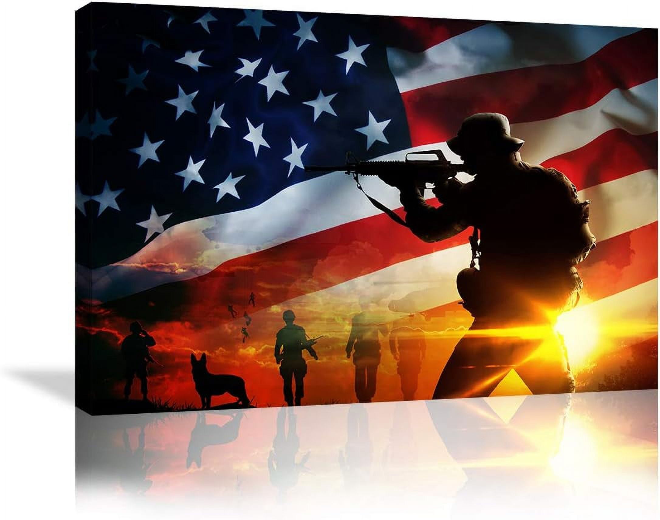 AAzaqTin-American Flag Wall Art American Soldier Poster Military Wall ...
