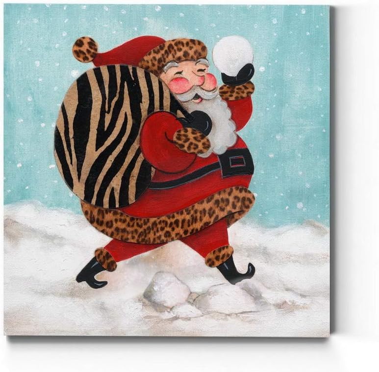 AAzaqTin-Animal Print Santa Wall Art, Cute Christmas Artwork, Winter ...