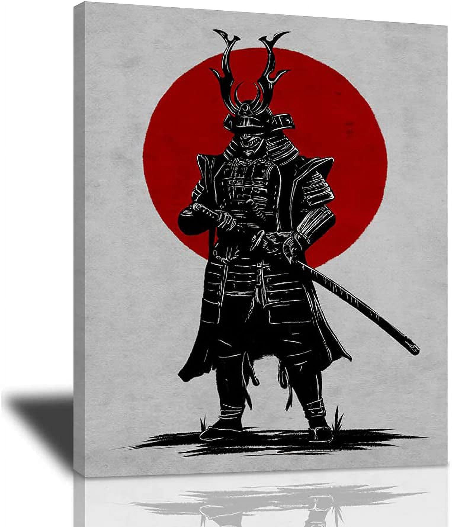 AAzaqTin-Armored Samurai Canvas Wall Art Black Samurai Canvas Painting ...