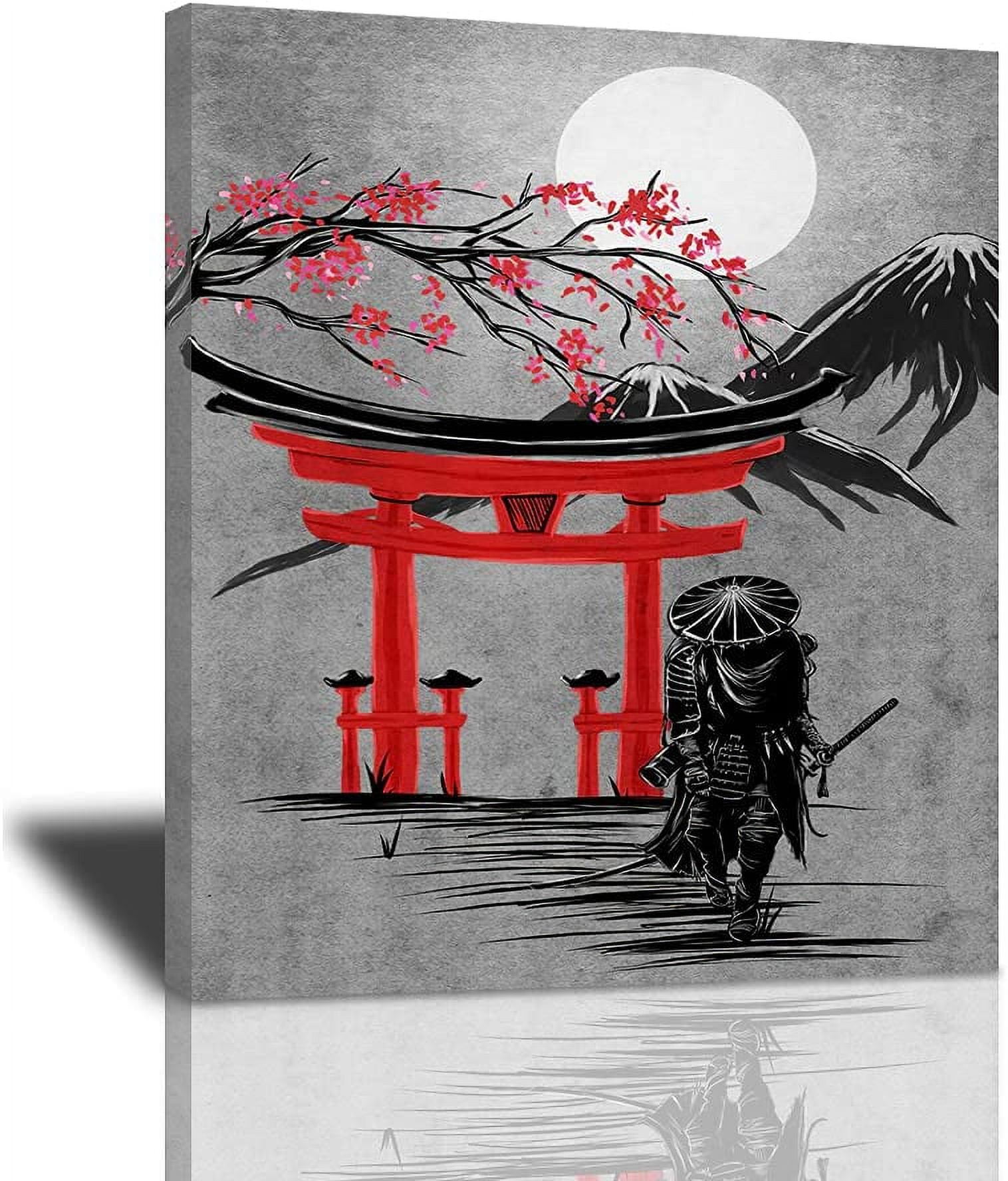 AAzaqTin-Armored Samurai Canvas Wall Art Torii Canvas Painting For Wall ...