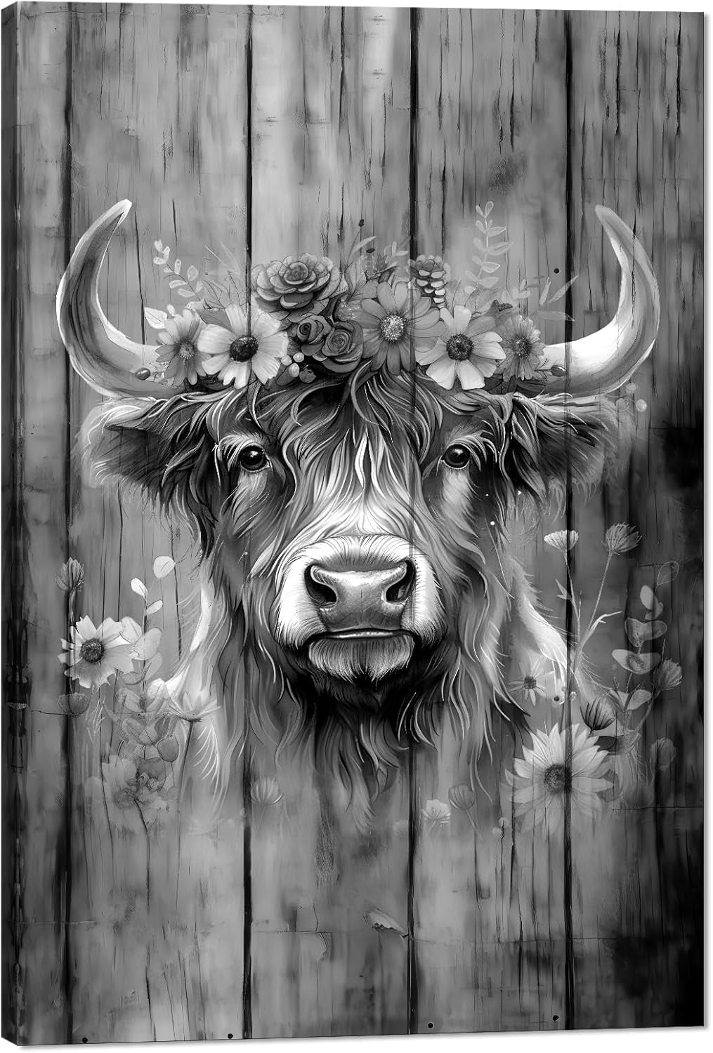 AAzaqTin-Black And White Highland Cow Picture Wall Decor Rustic Animal ...