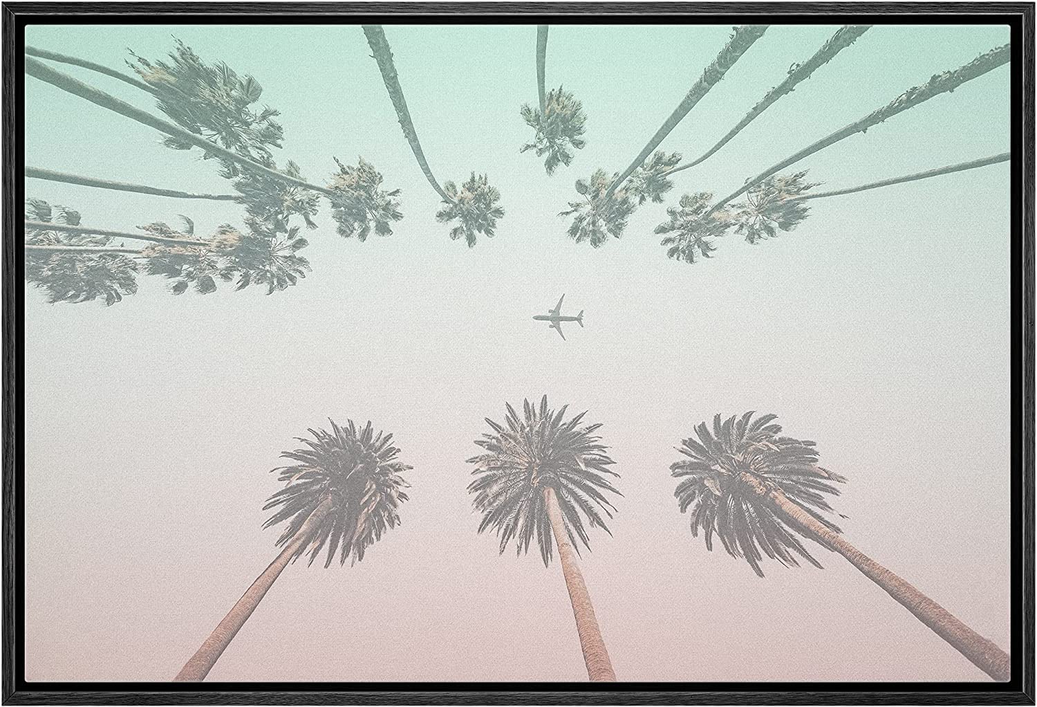 AAzaqTin- Canvas Print Wall Art Duotone Teal & Pink Los Angeles Palm ...