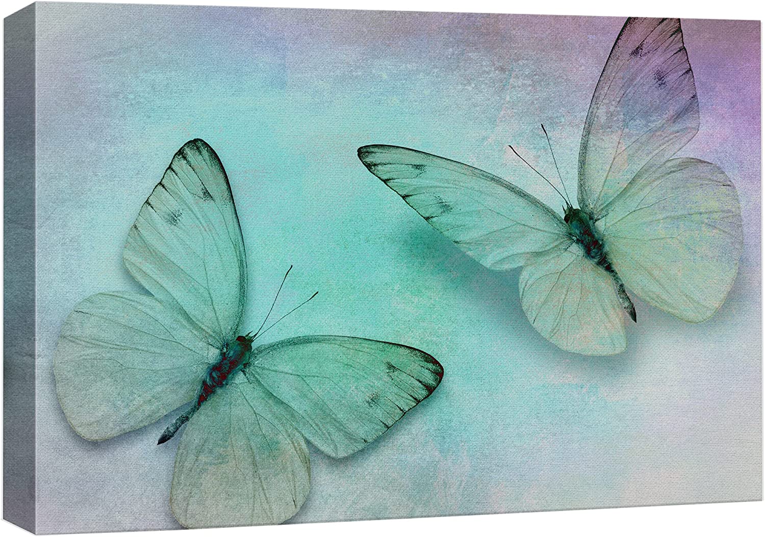 AAzaqTin-Canvas Print Wall Art Pastel Neon Green & Purple Butterfly Duo ...