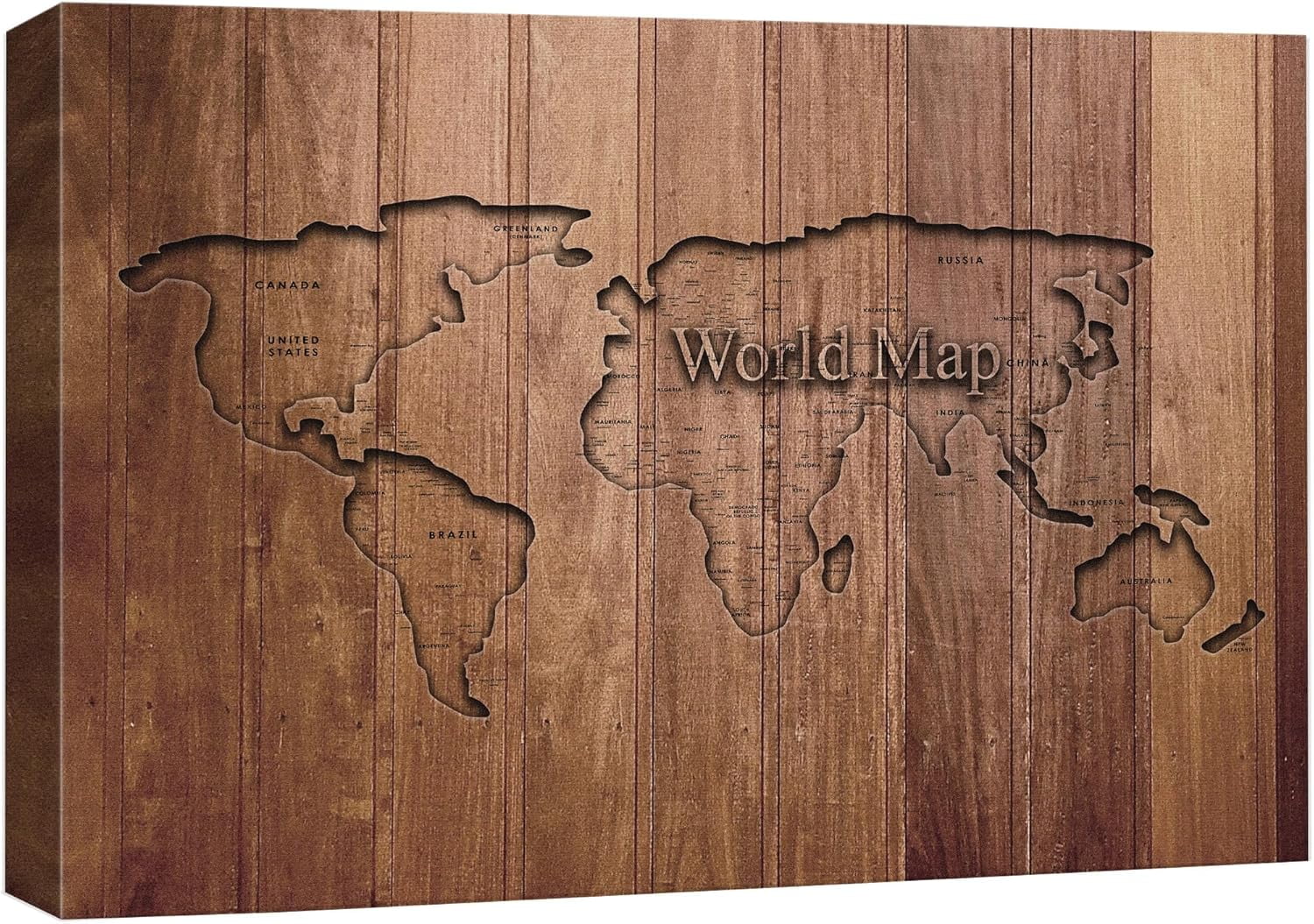 AAzaqTin-Canvas Print Wall Art Wood Panel World Map Educational ...