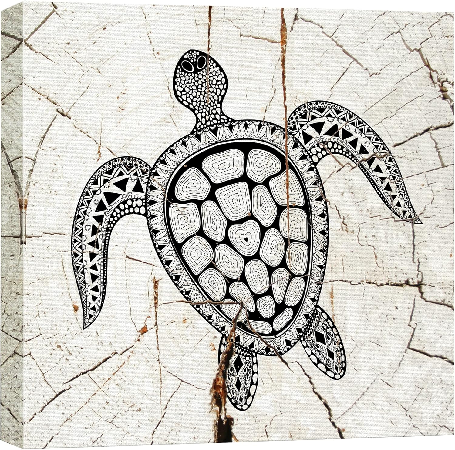AAzaqTin-Canvas Print Wall Art Wood Ring Effect Tribal Pattern Turtle ...