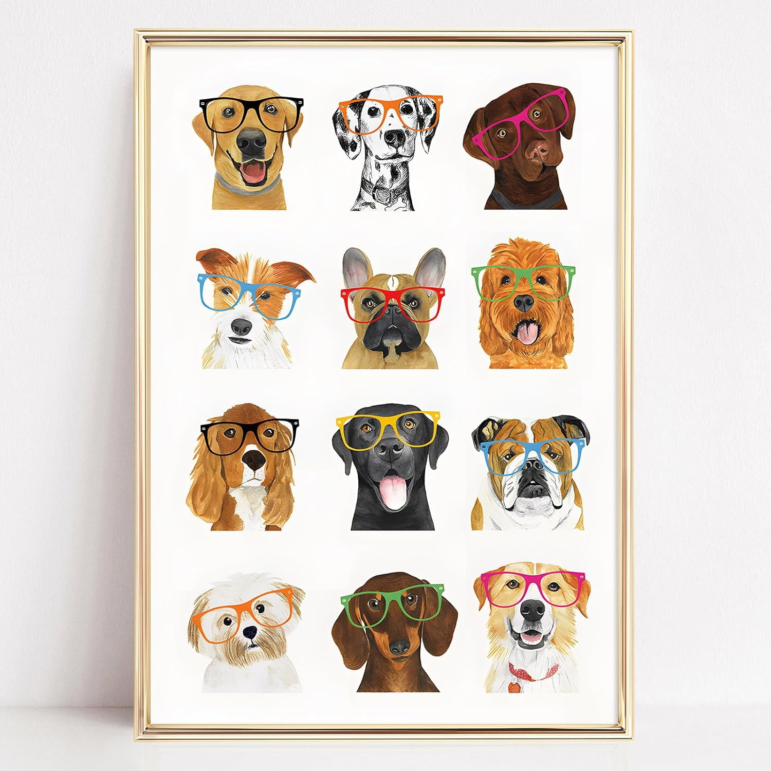 AAzaqTin-Dog With Glasses Canvas Wall Art Funny Pet Pictures Cute Dog ...