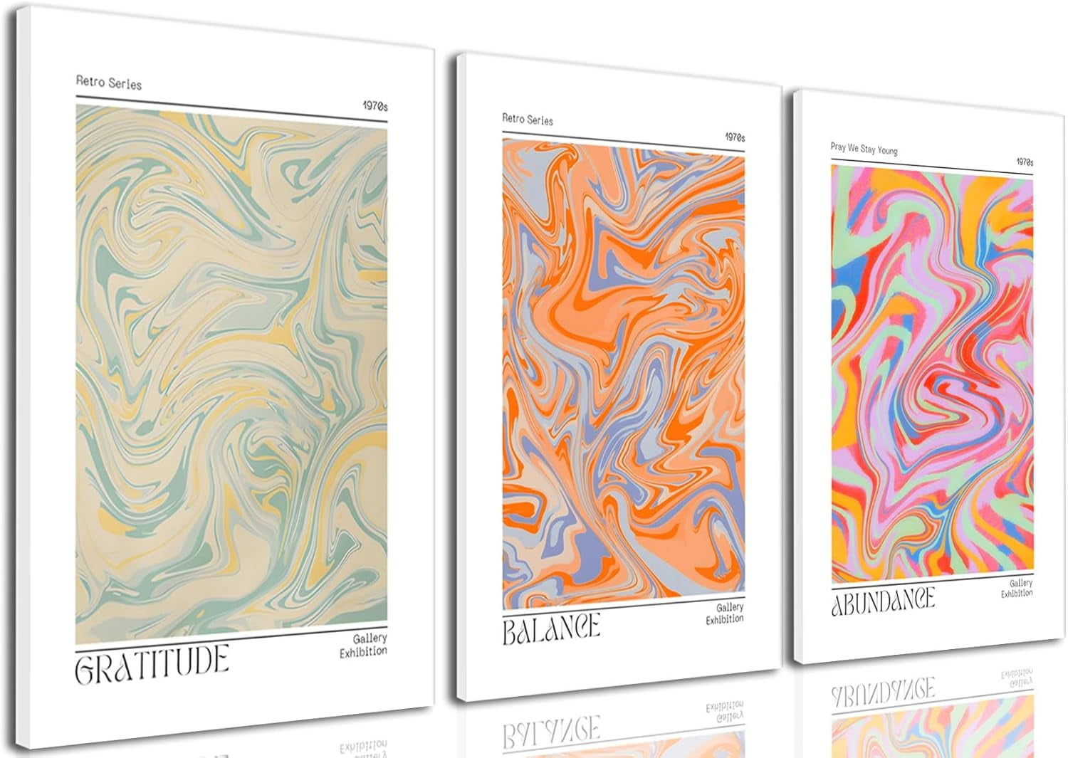 AAzaqTin-Framed Abstract Gradient Canvas Wall Art Retro Colourful Aura ...