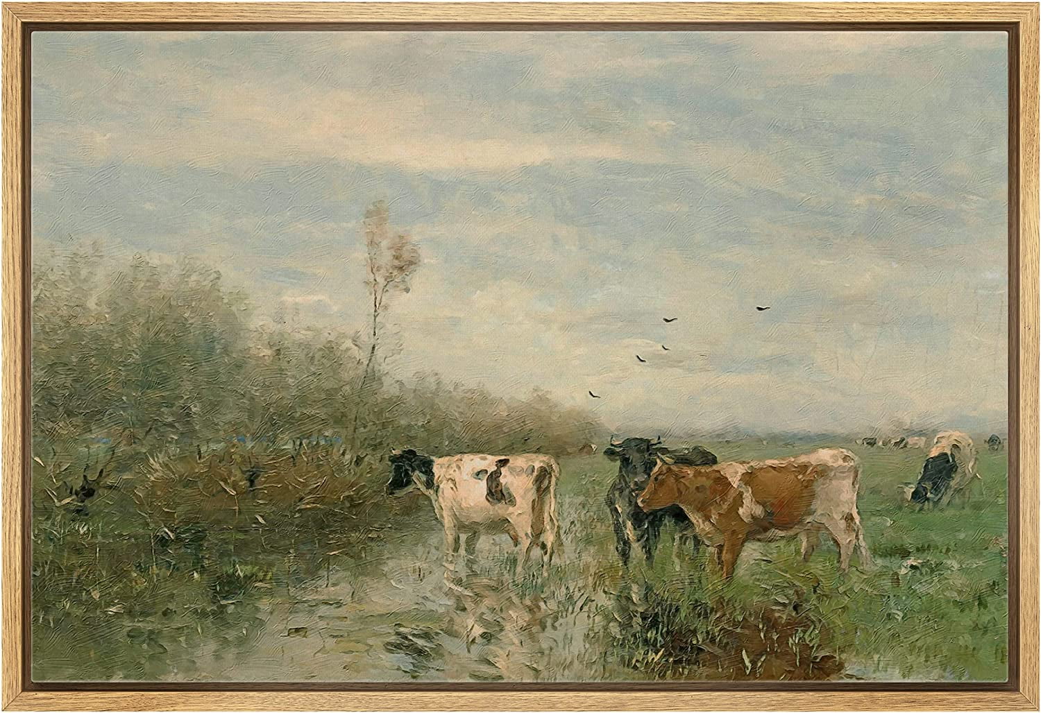 AAzaqTin-Framed Canvas Print Wall Art Pastel Valley Cow Farm Field ...
