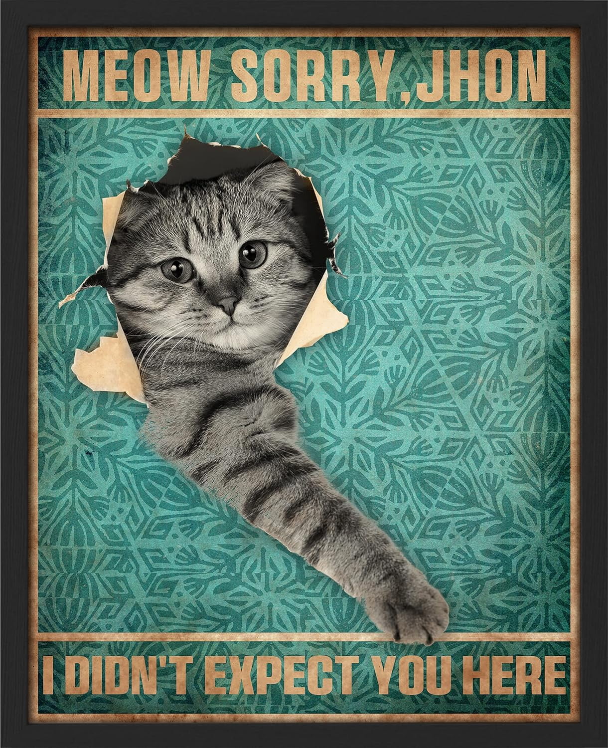 AAzaqTin-Framed Meow Sorry Sneaky Tabby Cat, Bad Cat Wall Art, Metal ...