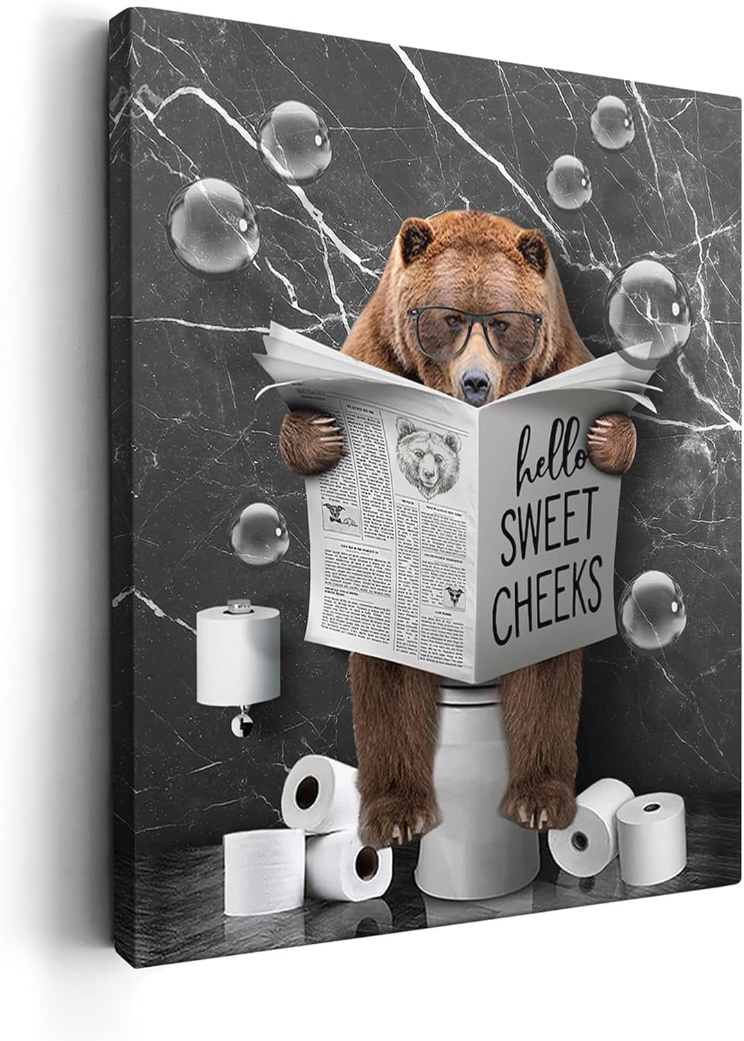 AAzaqTin-Funny Bear Sitting on Toilet Wall Art Bathroom Bear Wall Decor ...