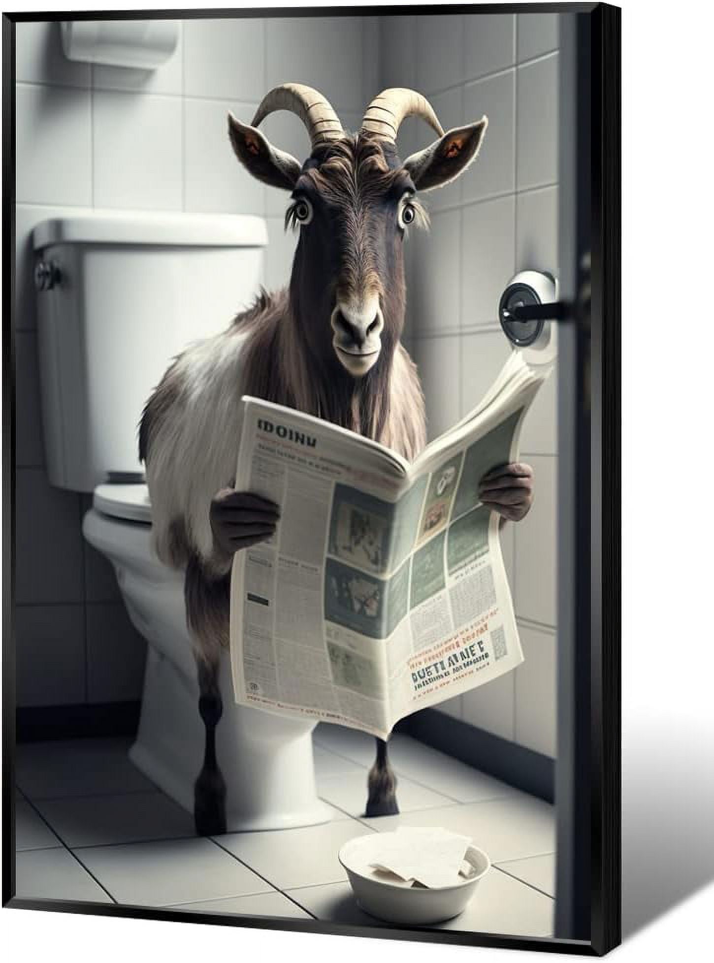AAzaqTin-Funny Goat Bathroom Canvas Wall Art Cute Goat In Toilet ...