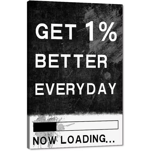 AAzaqTin-Get 1% Better Everyday-MotivationalCanvas Wall Art Retro Black ...