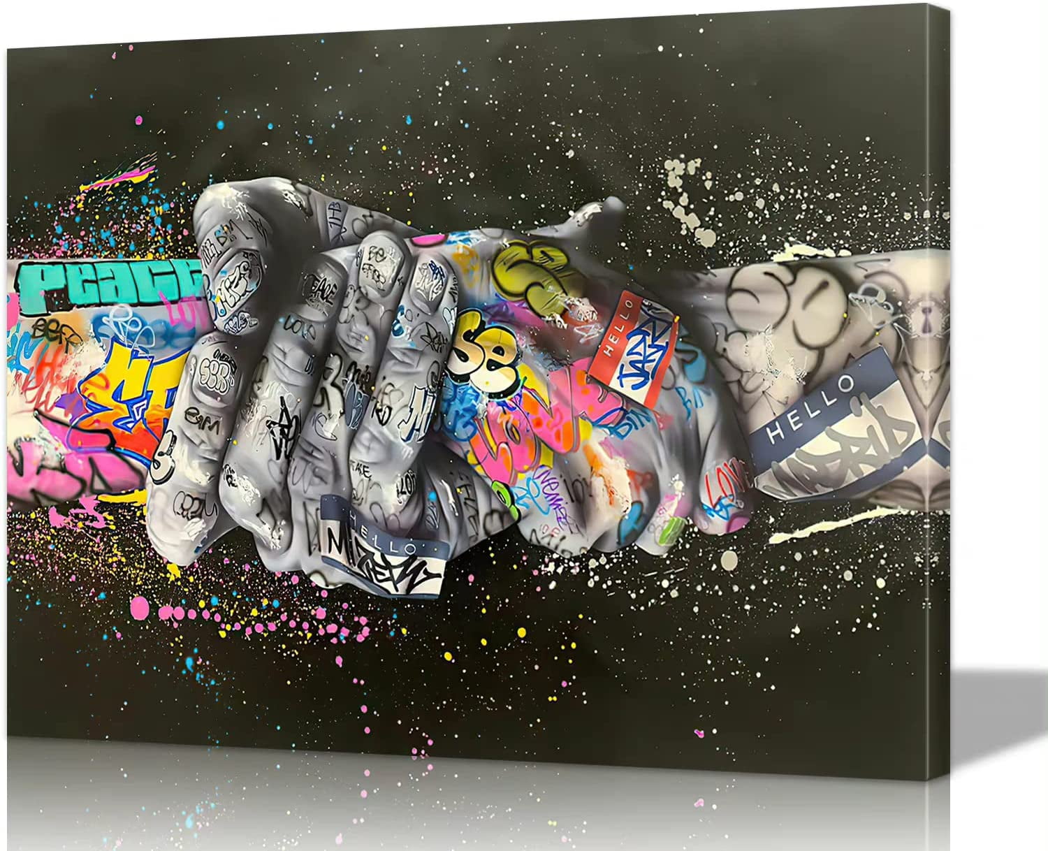 AAzaqTin- Graffiti Wall Art Handshake Colorful Wall Art Pop Art Canvas ...
