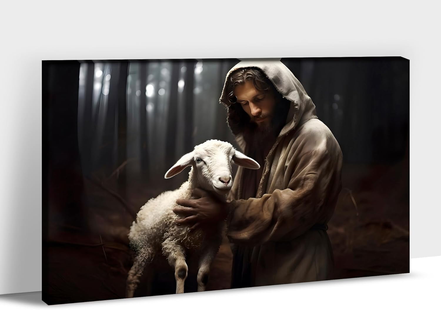 AAzaqTin-Jesus and Lamb Canvas Wall Art, Jesus Hug A Muddy Lamb Picture ...