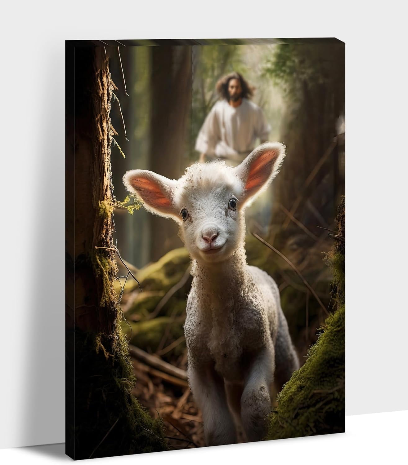 AAzaqTin-Jesus and Lamb Canvas Wall Art, Jesus Running After Lost Cute ...