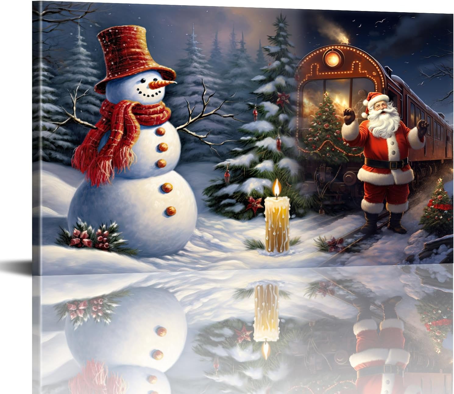 AAzaqTin-Large Christmas Canvas Wall Art Cute Snowman Smiling Candle ...