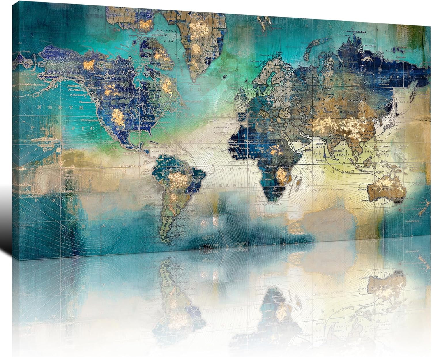 AAzaqTin-Large World Map Canvas Prints Wall Art for Living Room Office ...