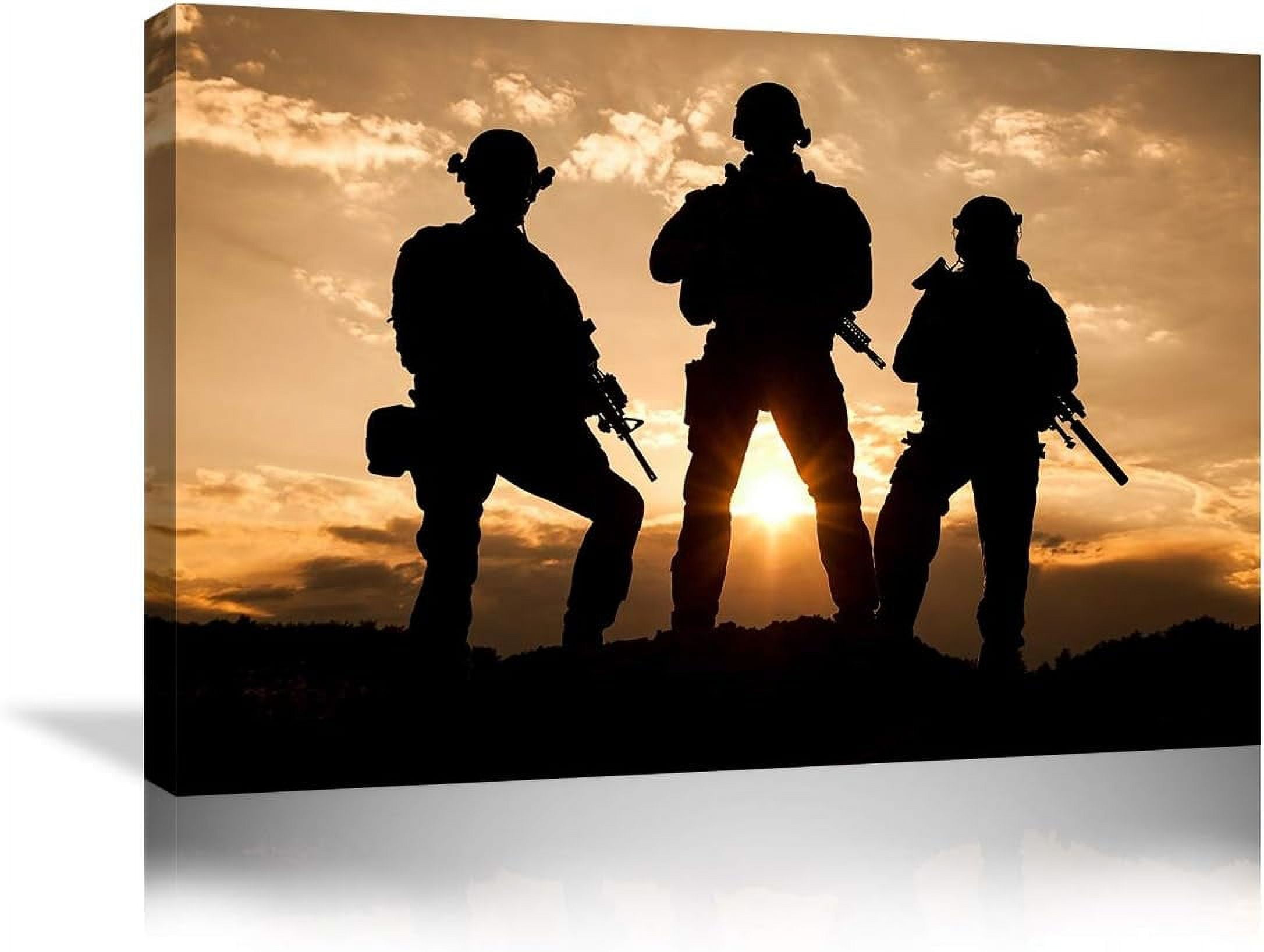 AAzaqTin-Military Poster Prints on Canvas Wall Art Silhouette of Troops ...