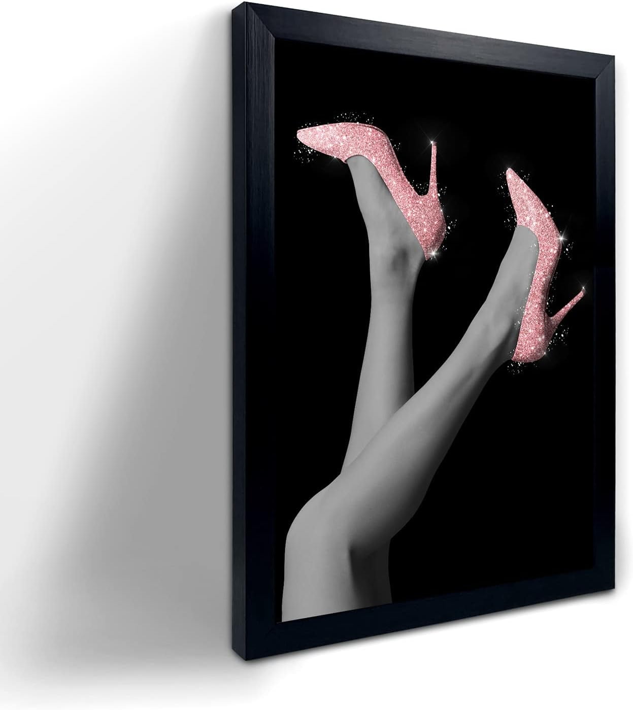 AAzaqTin-Pink High Heels Poster - Black Wall Art, Bathroom Pink Wall ...