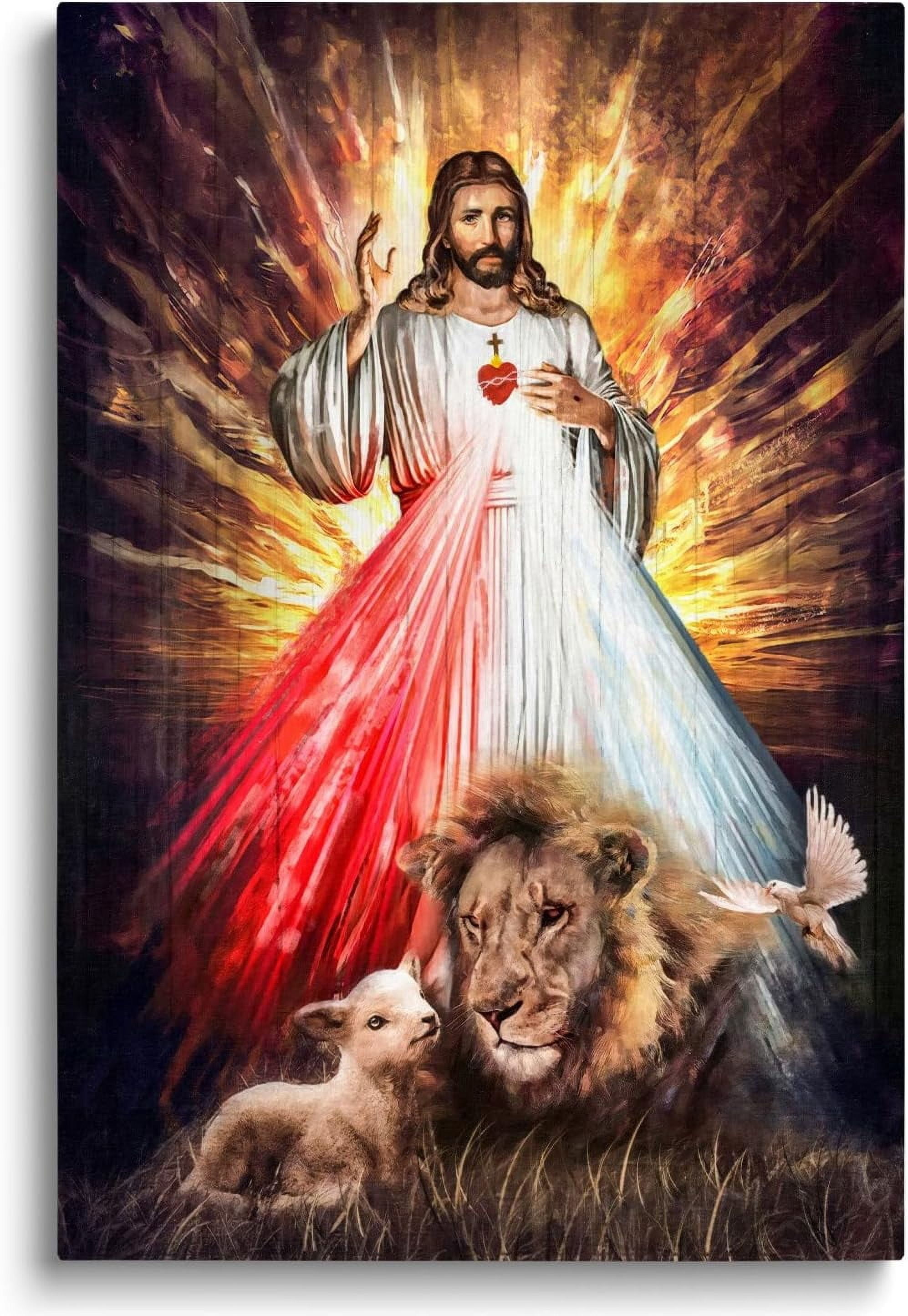 AAzaqTin-Sacred Heart of Jesus Picture Poster Christian Lion of Judah ...