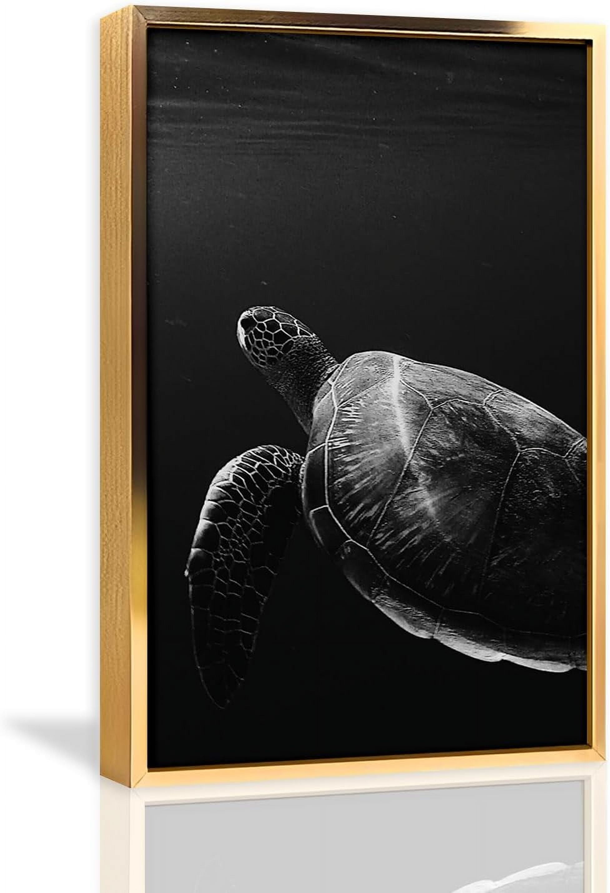AAzaqTin-Sea Turtle Canvas Painting Modern Abstract Wall Art Black And ...