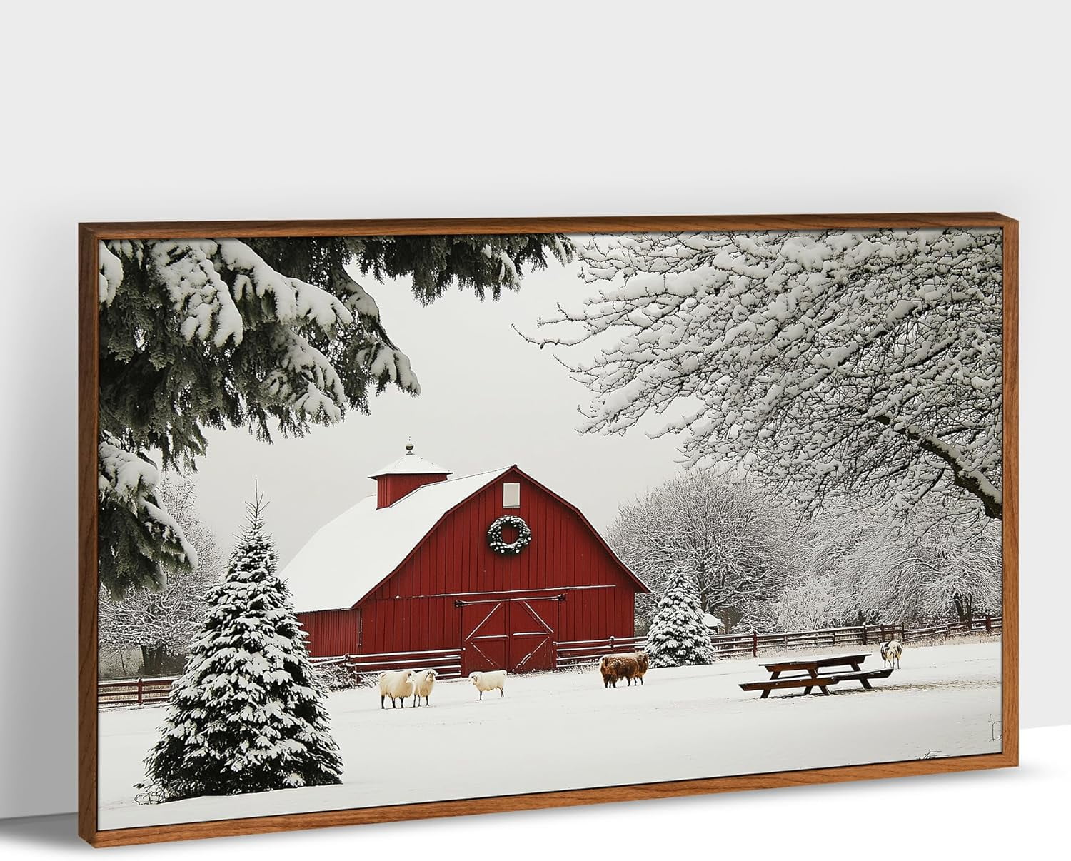AAzaqTin-Vintage Christmas Canvas Wall Art, Rustic Farmhouse Red Barn ...