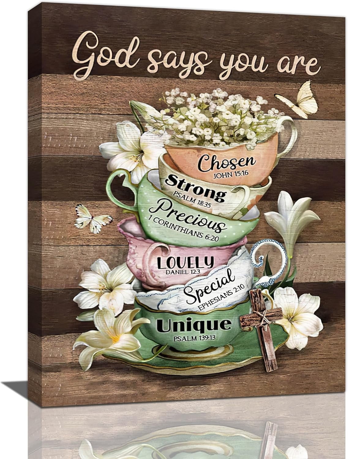 AAzaqTin-Vintage Coffee Tea Cup Flower Kitchen Decor Wall Art God Says ...