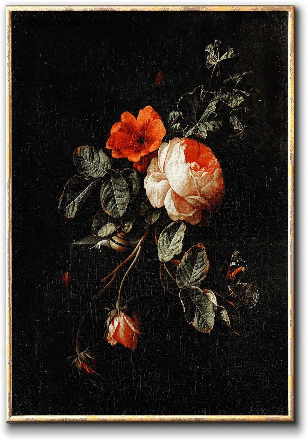 AAzaqTin-Vintage Peony Wall Art Moody Floral Painting Flower Black Background Flower Picture ...