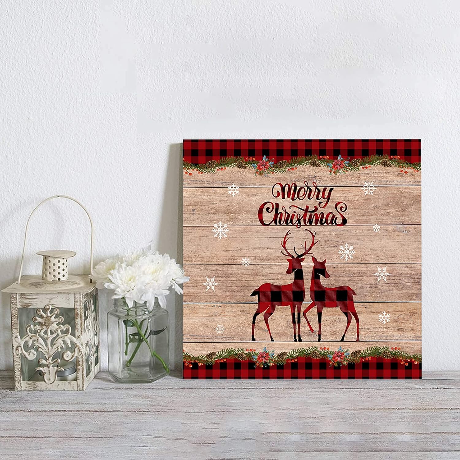 AAzaqTin-Wall Art Canvas Print Painting - Christmas Farm Elk Forest ...